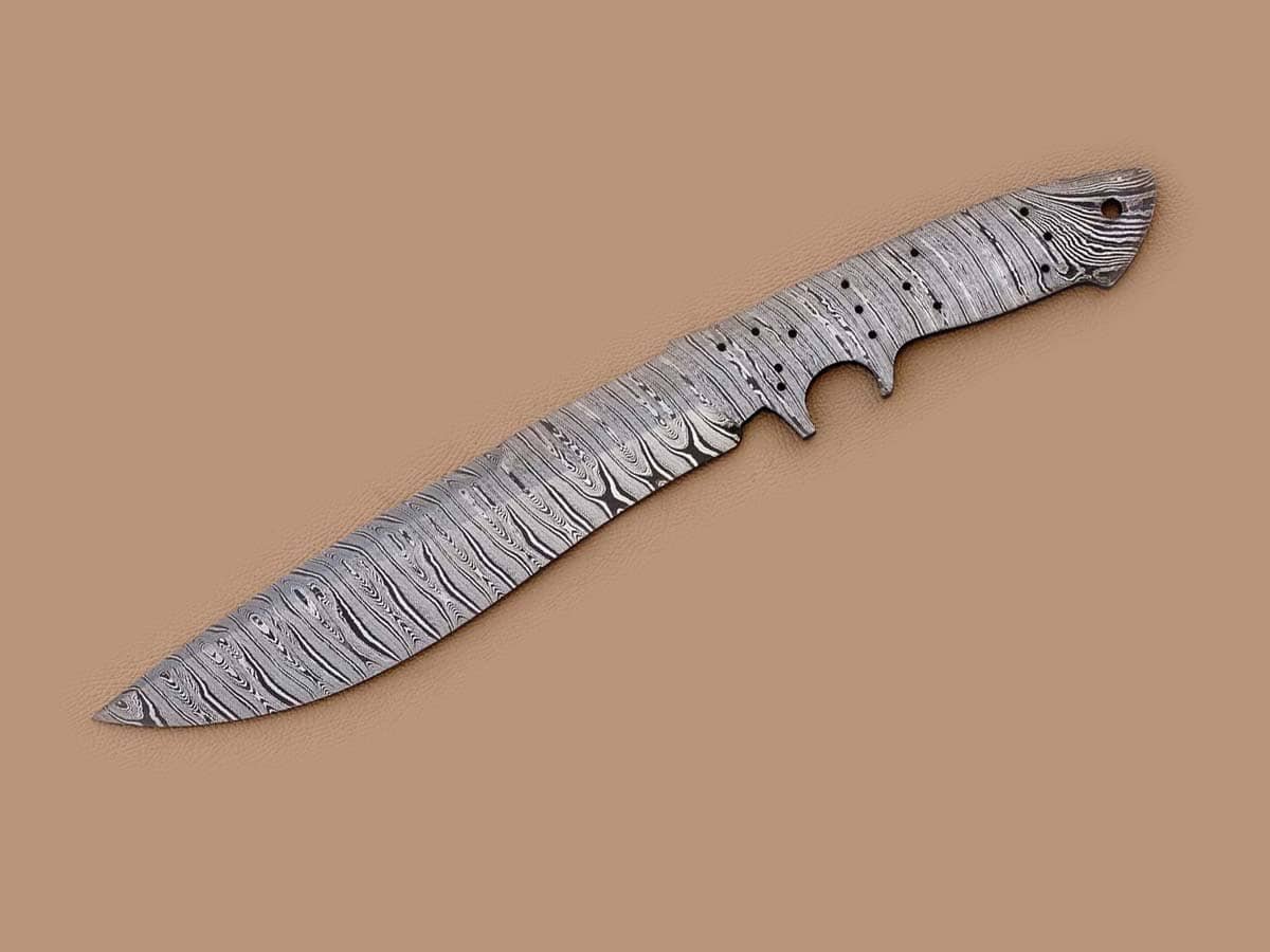 Custom made Damascus Steel Sub Hilt Recurve Bowie Knife Blade Blank ...